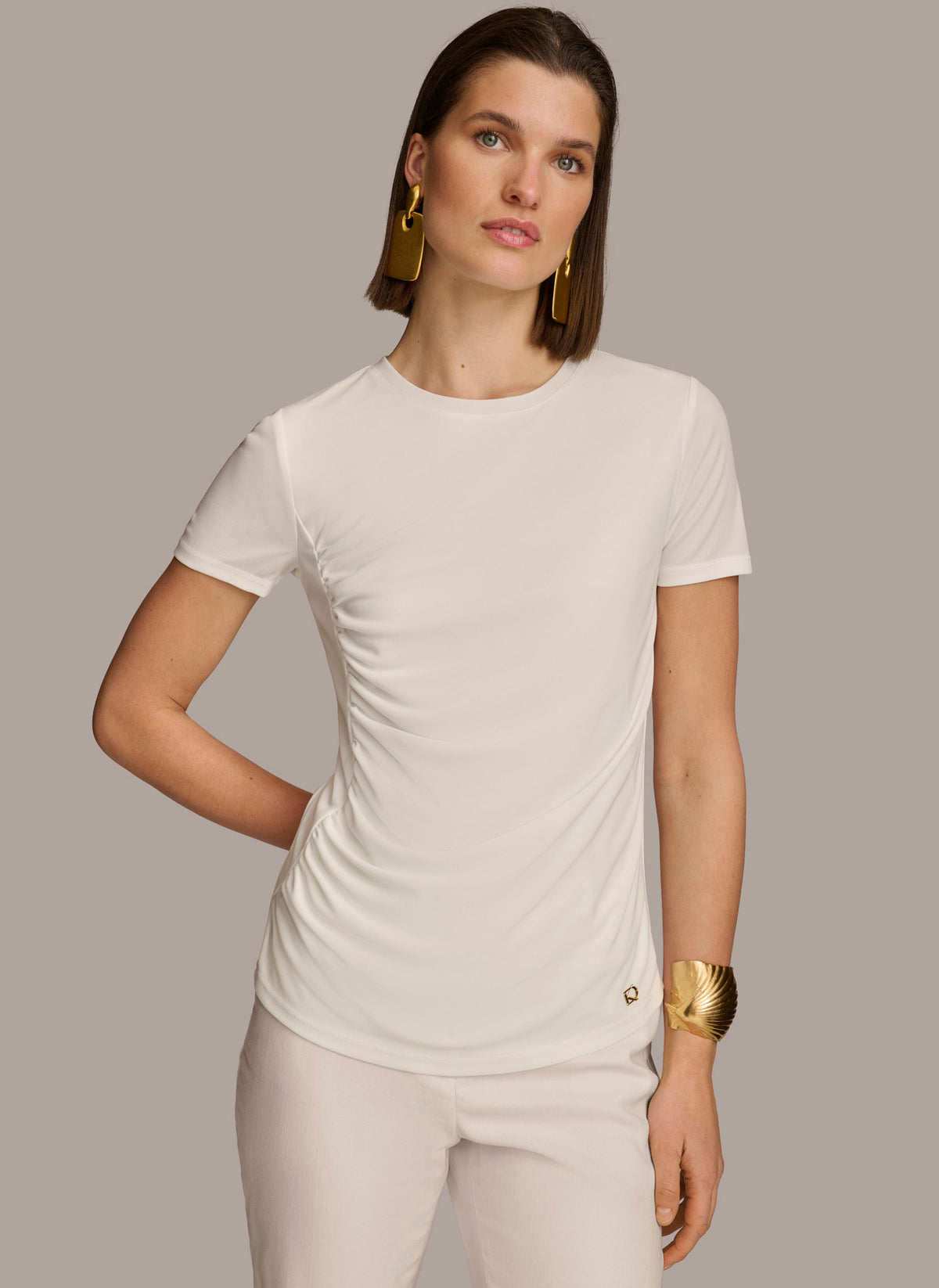 Crew Neck Ruched Tee | Tee | Donna Karan