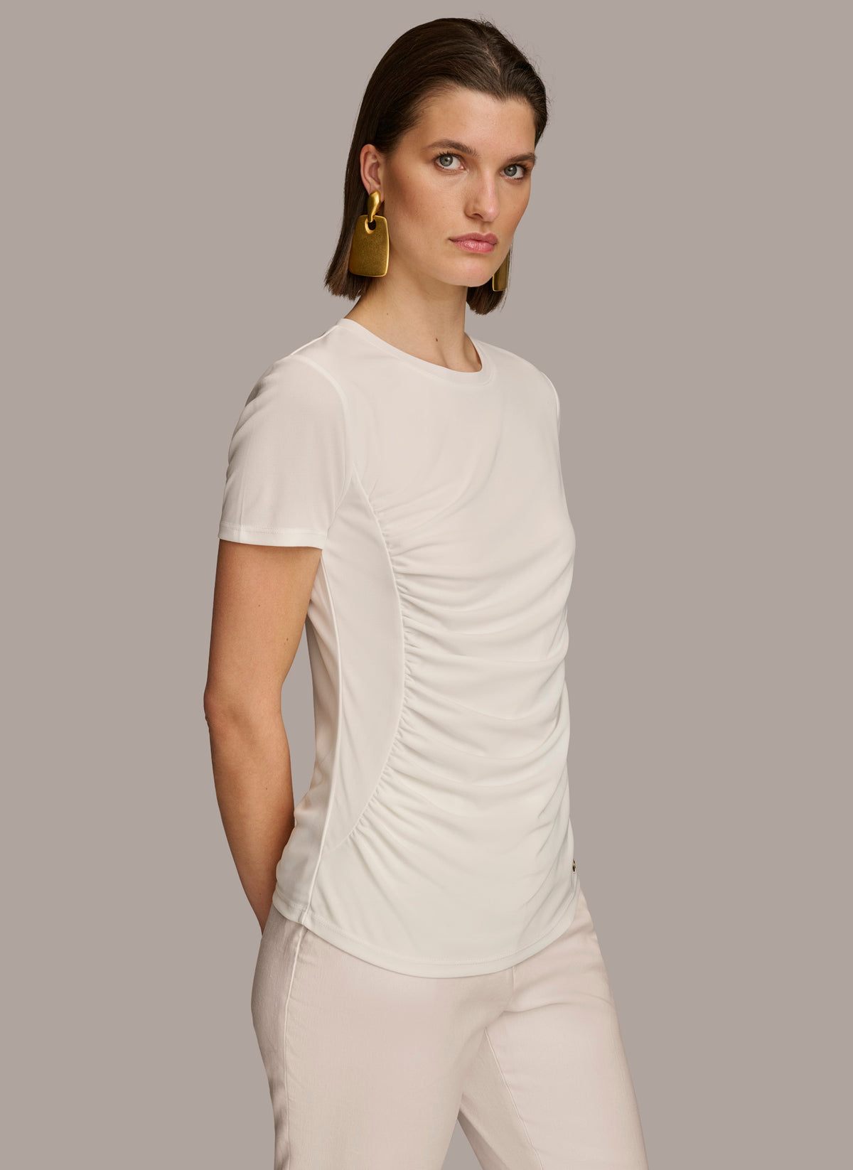 Crew Neck Ruched Tee | Tee | Donna Karan