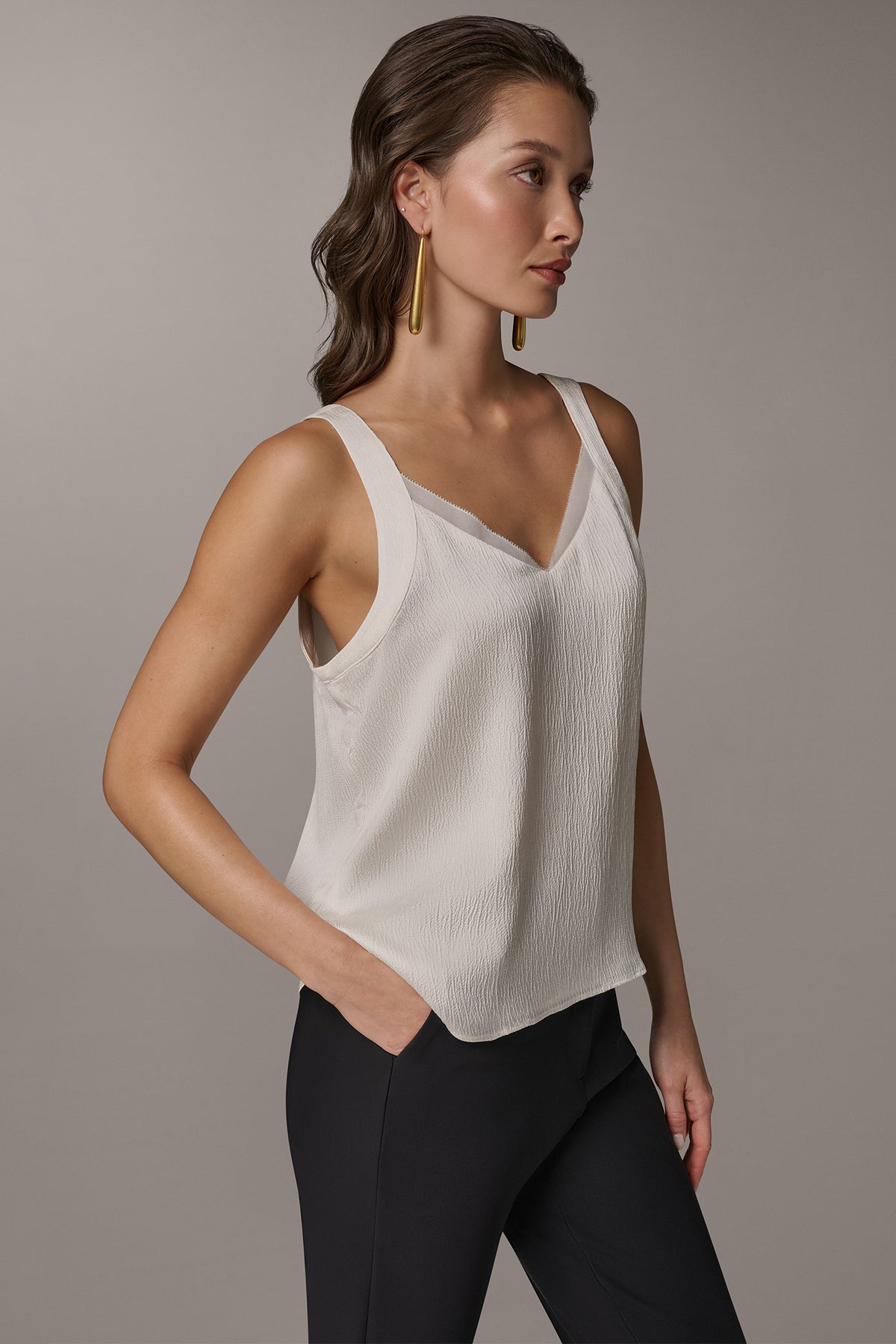 Chiffon Trim Shell | Blouse | Donna Karan