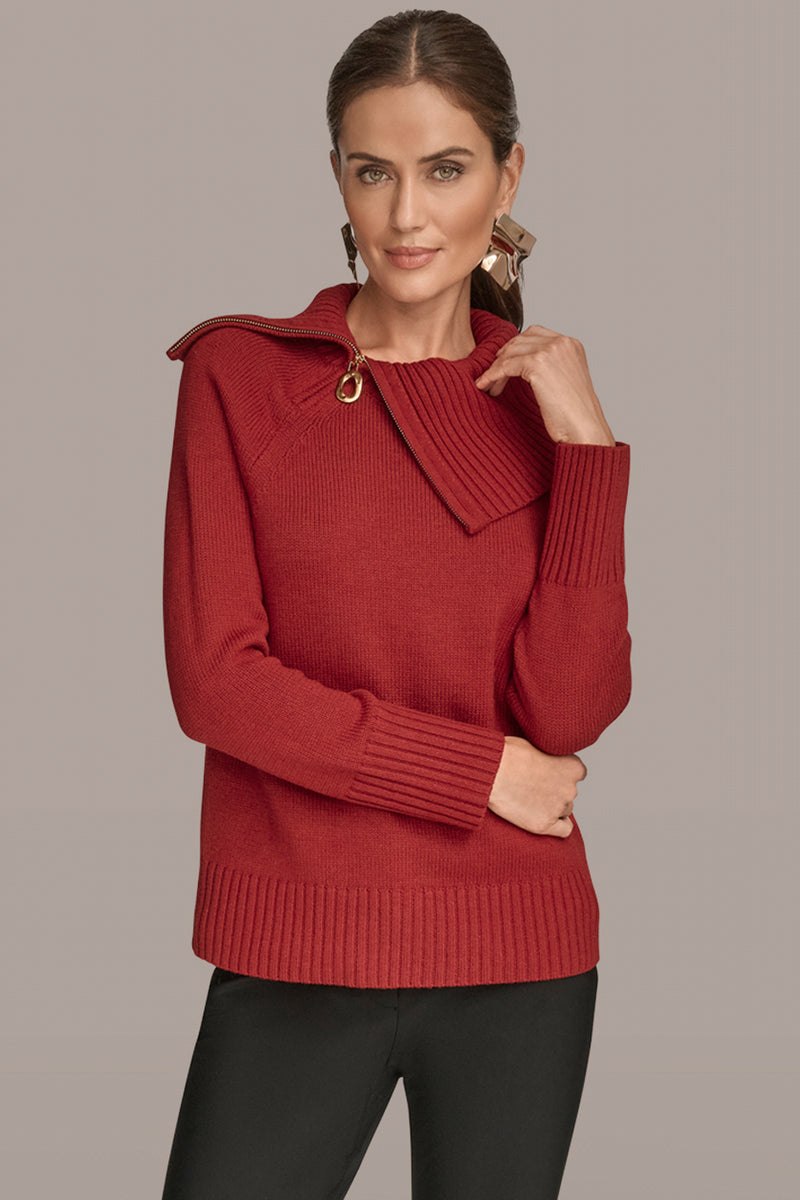 Zip Split Turtleneck Sweater | Pullover | Donna Karan