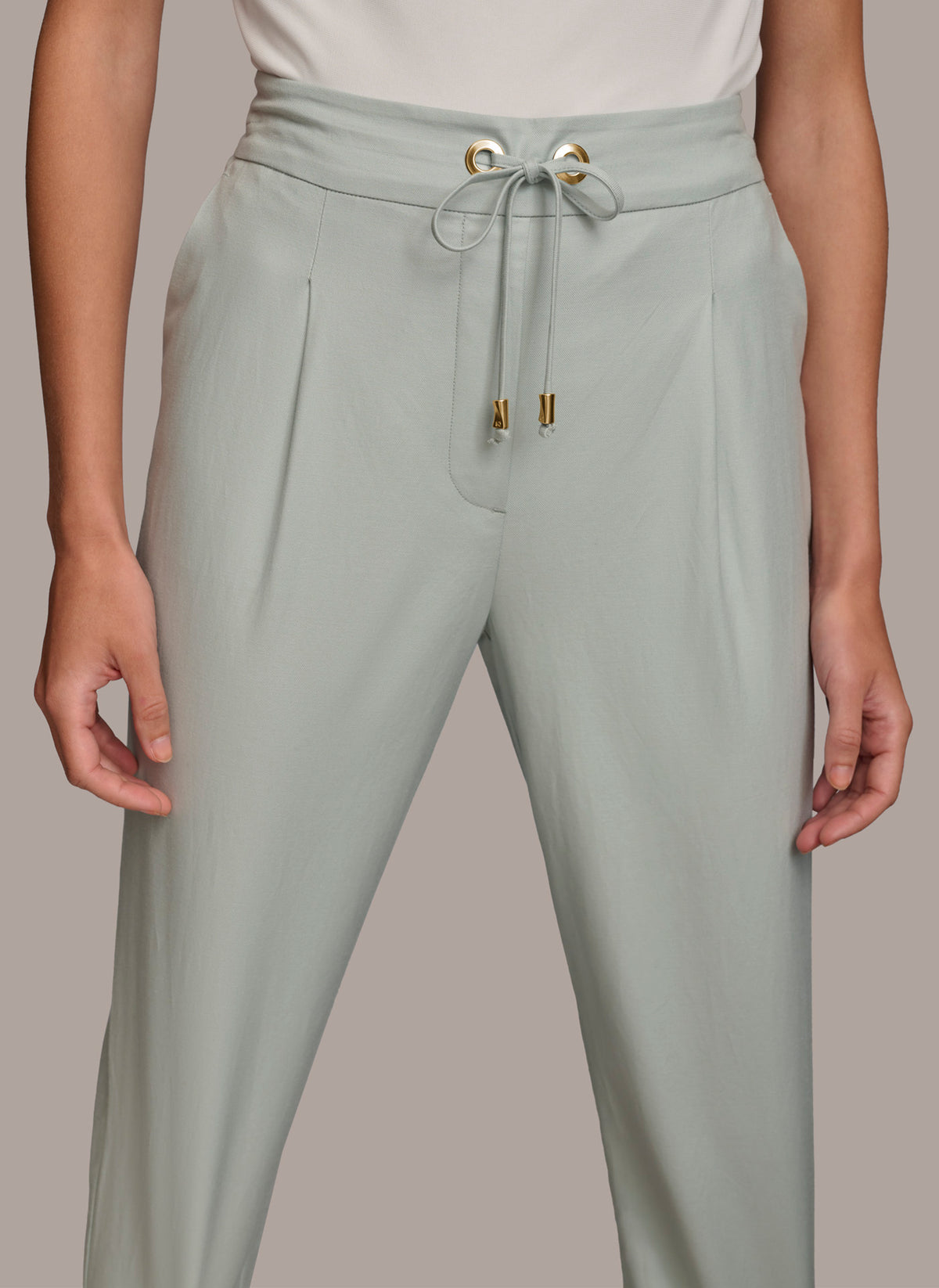 Slim Tie Waist Cuff Pant | Straight | Donna Karan