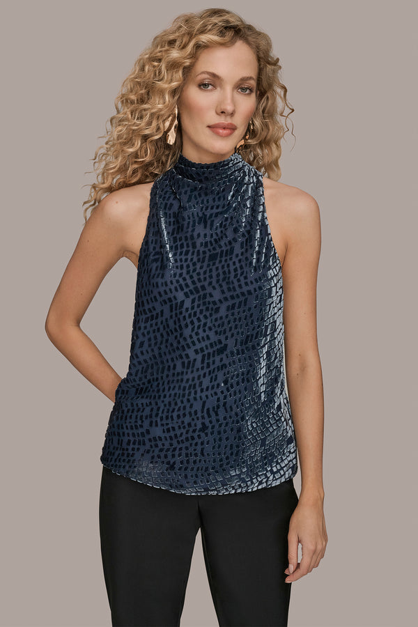 High Neck Burnout Top | Pullover | Donna Karan