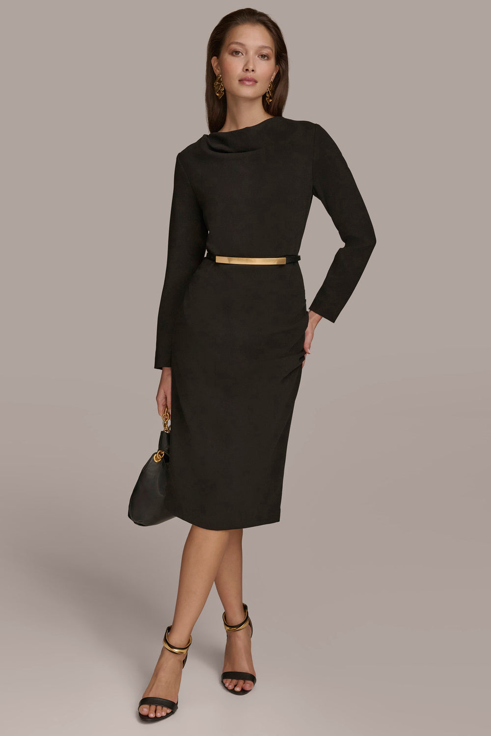 Cowl Neck Bar Belt Dress | Bodycon | Donna Karan