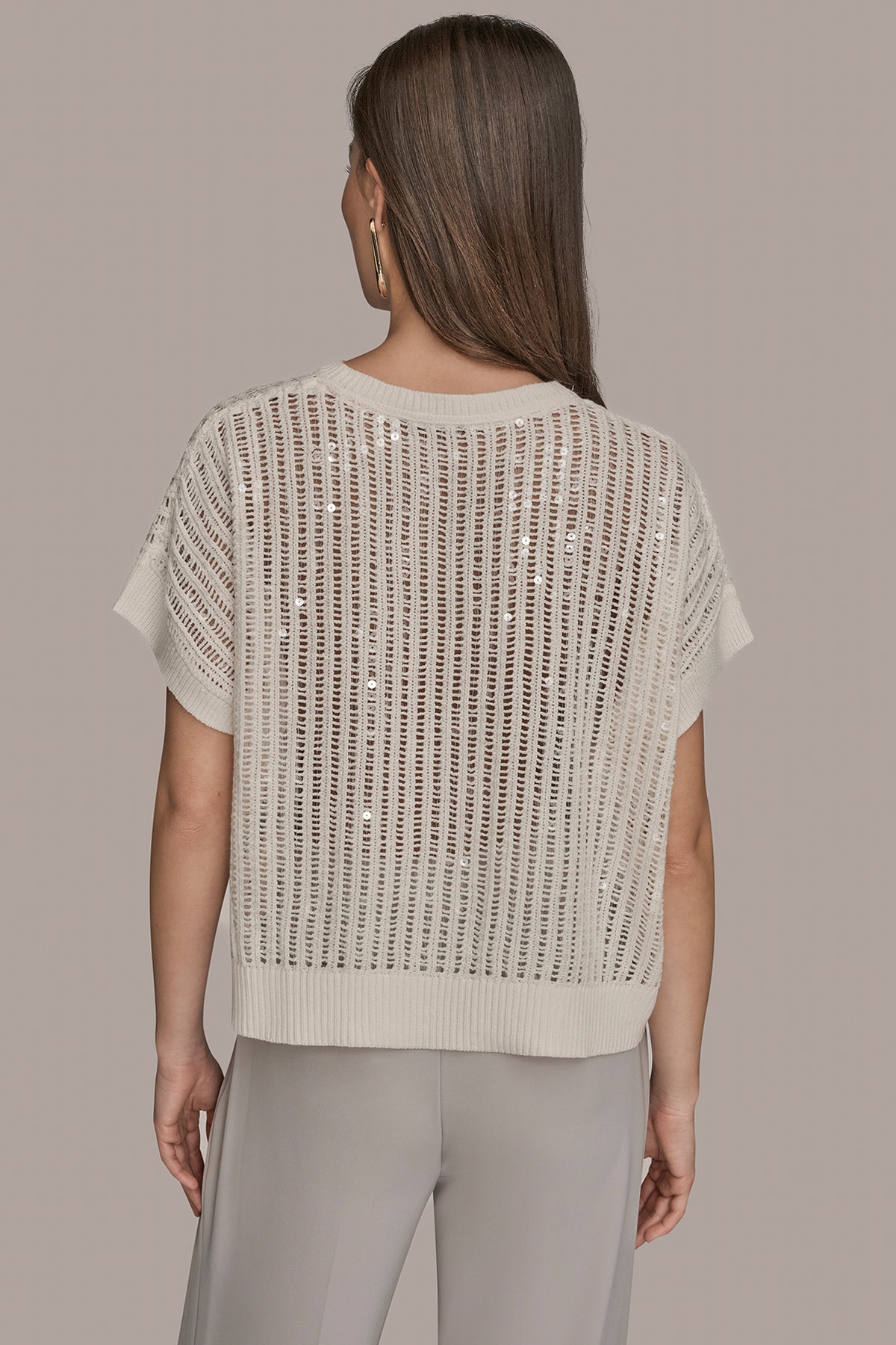 Cotton Blend Sequin Open Knit Sweater | Pullover | Donna Karan
