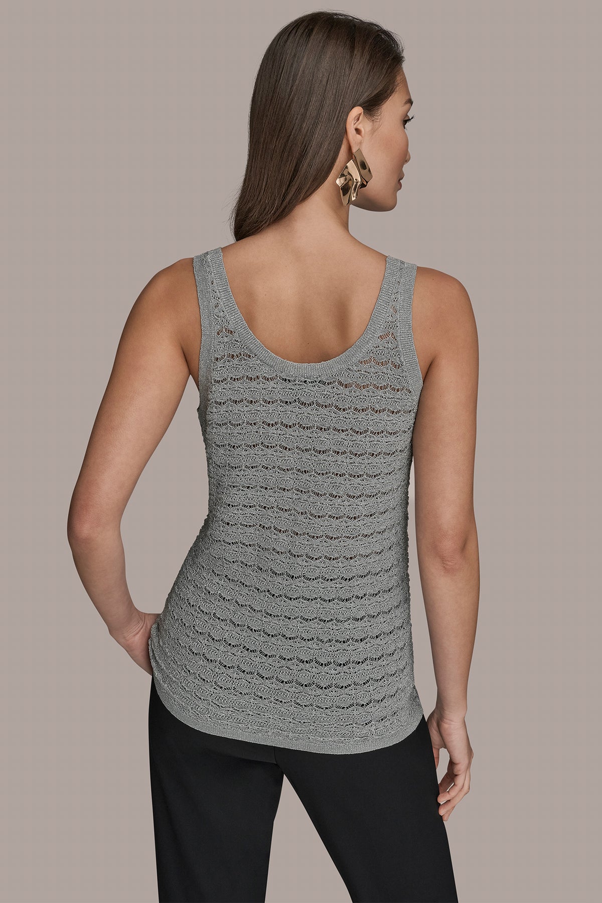 Sleeveless Scoop Neck Pointelle Shell Sweater | Donna Karan