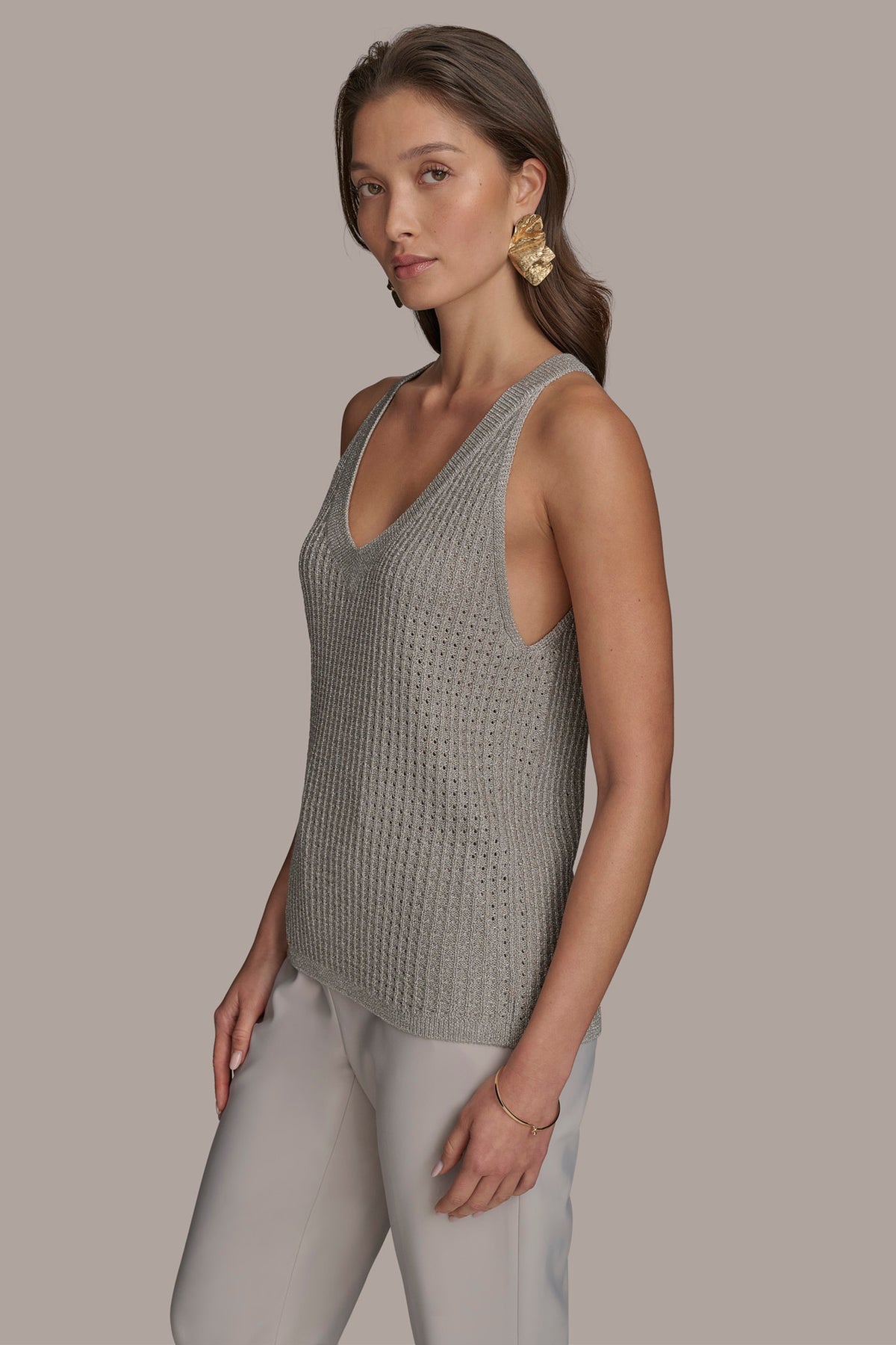 V Neck Open Weave Top | Cami | Donna Karan