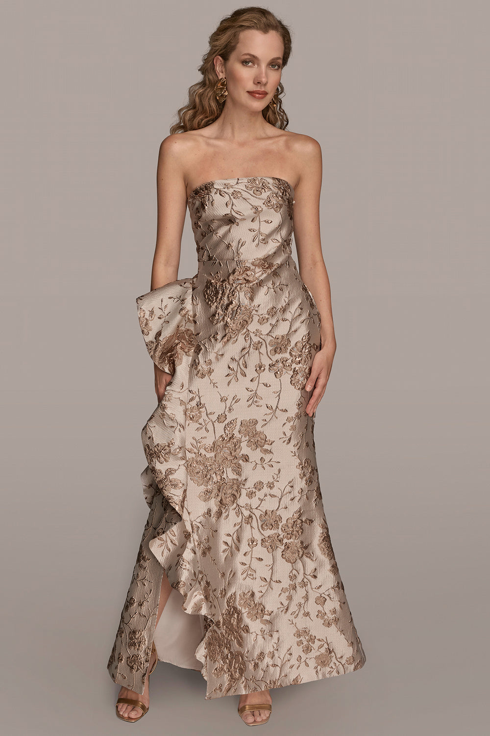 Floral Jacquard Ruffle Cascading Gown | Gown | Donna Karan