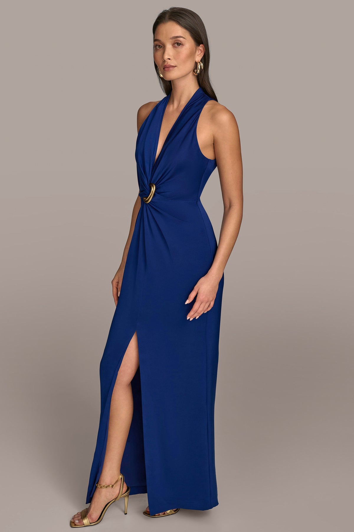 Sleeveless V Neck Twist Split Front Gown | Gown | Donna Karan